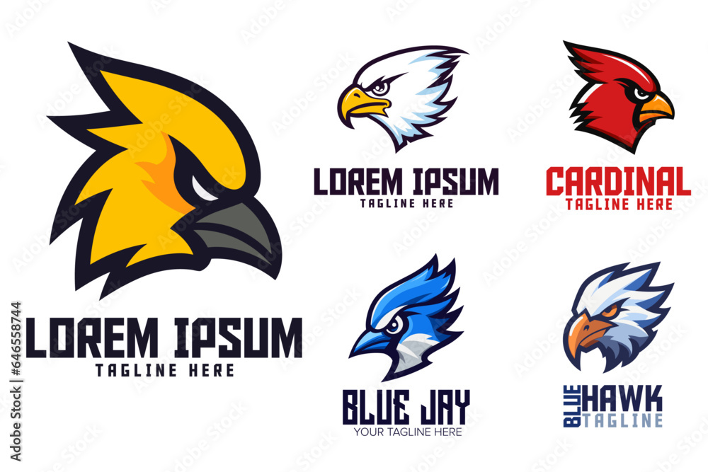 Bird head logos for sport and esport teams. Logo icon badge emblem set ...