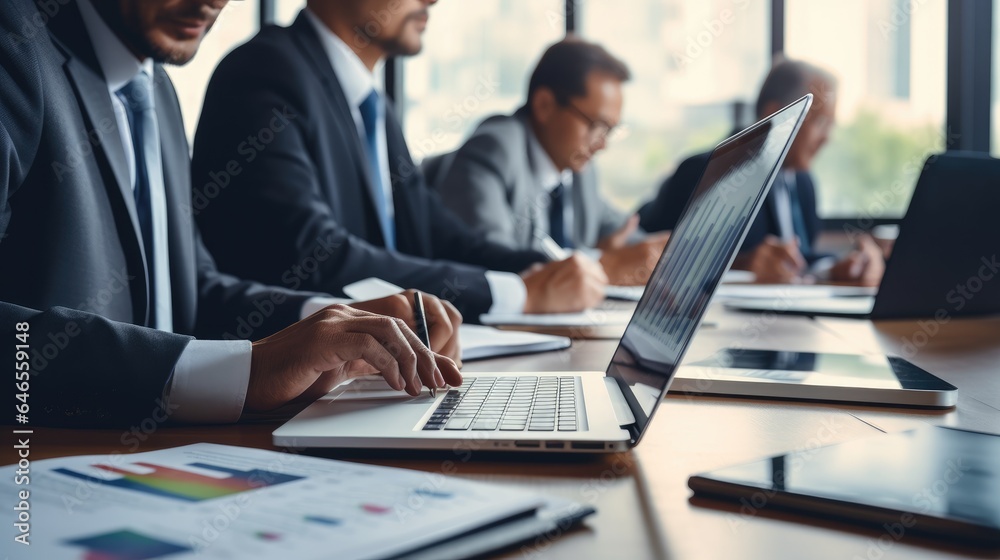 Busy analyst team in office analyzing financial data analysis for ...