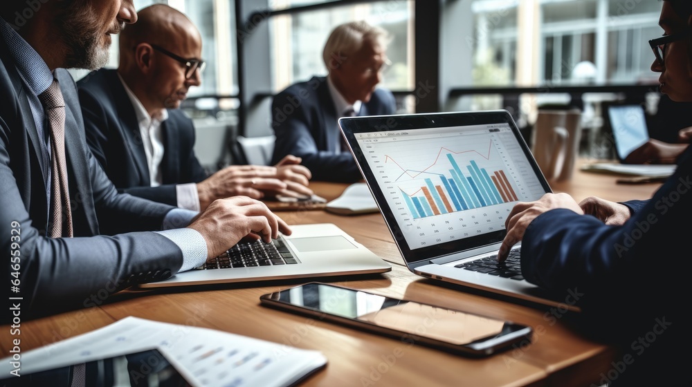 Busy analyst team in office analyzing financial data analysis for ...