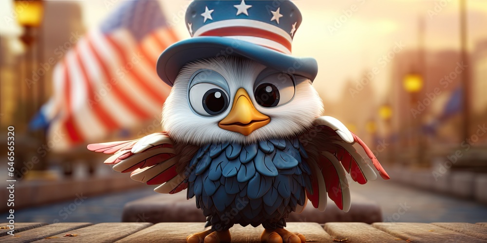 Cartoony and adorable uncle sam bald eagle character for American ...