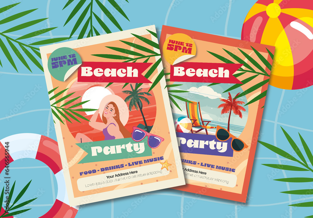 Colorful Beach Party Event Invitation Stock Template | Adobe Stock