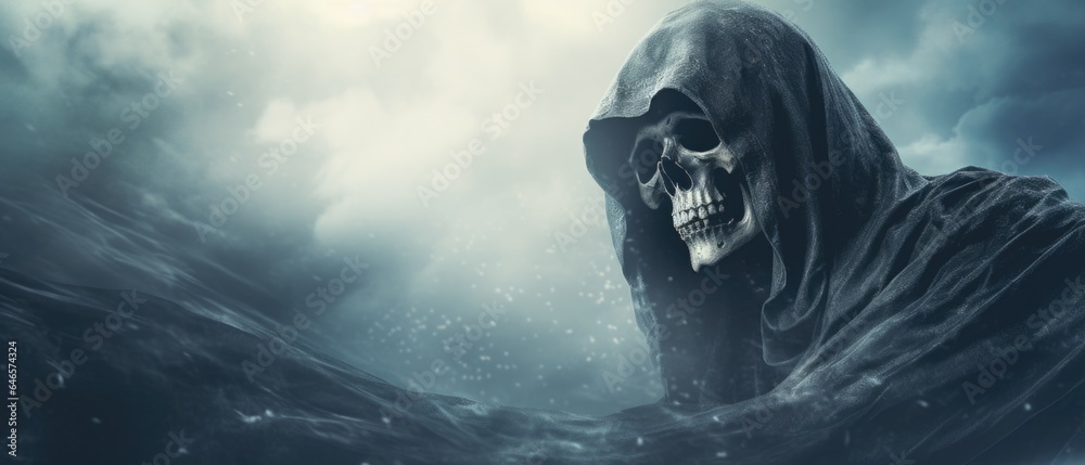 Scary creepy dead grim reaper, spooky death old monster skull face ...