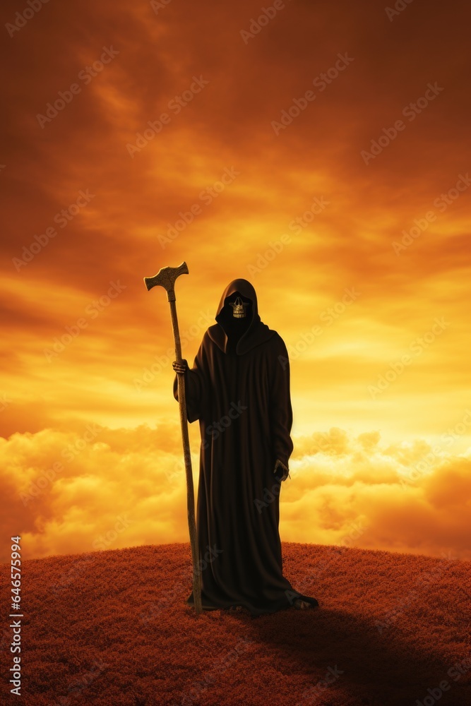 Scary creepy dead grim reaper, spooky death old monster skull face ...