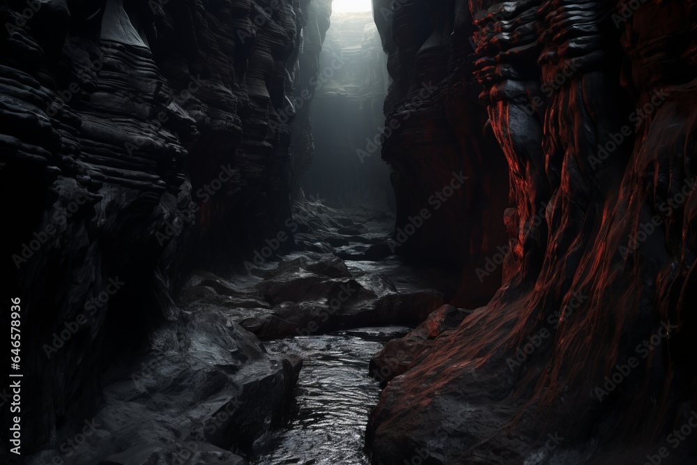 A chasm in the earth's crust leading to an eldritch abyss, where ...