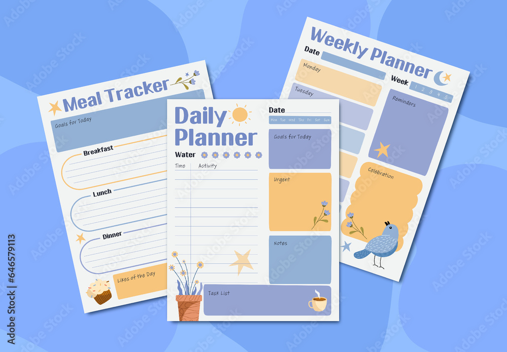 Soft Cute Daily and Weekly Planner Stock Template | Adobe Stock
