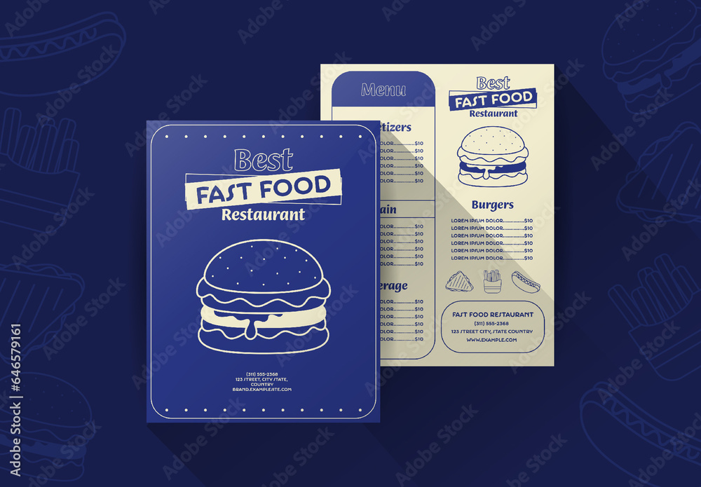Blue Retro Fast Food burger Restaurant Menu Template Stock Template ...