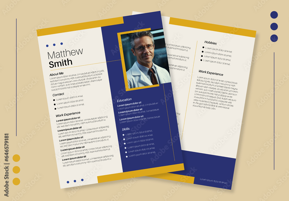 Professional Blue and Gold Resume CV Template Design Stock Template ...