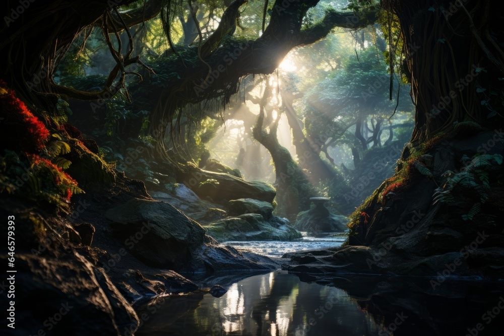 A glimpse into a mystical fantasy realm, where ancient forests and ...