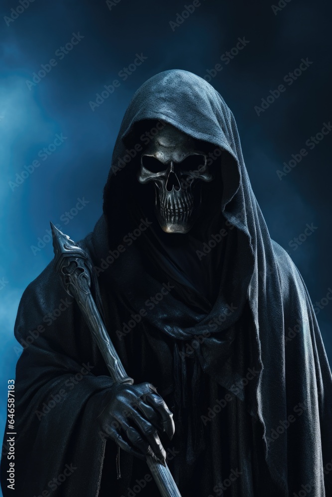Scary creepy dead grim reaper, spooky death old monster skull face ...