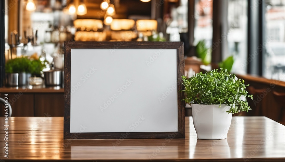 Marketing, design, and advertising mockup in cafe, blank white empty ...