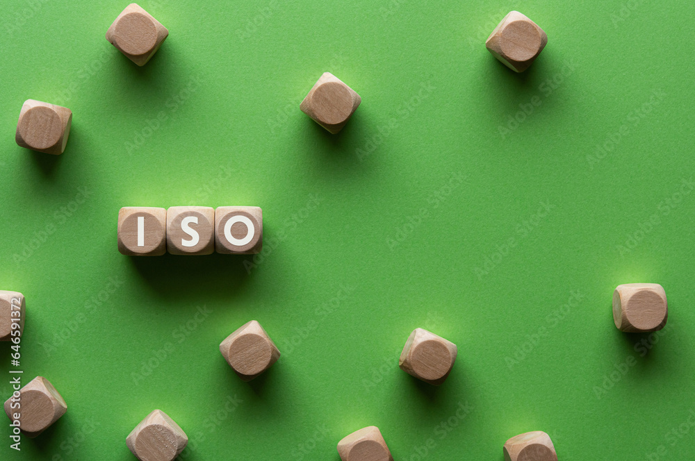 There is wood cube with the word ISO. It is an abbreviation for ...