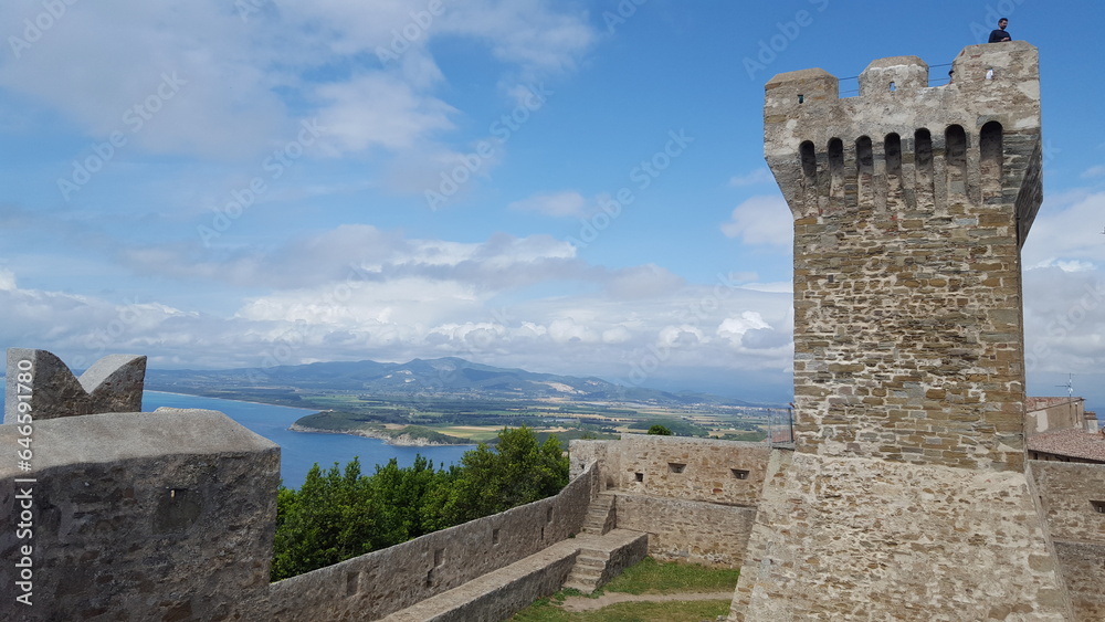 A magnificent castle with towers and battlements, standing proudly on a ...