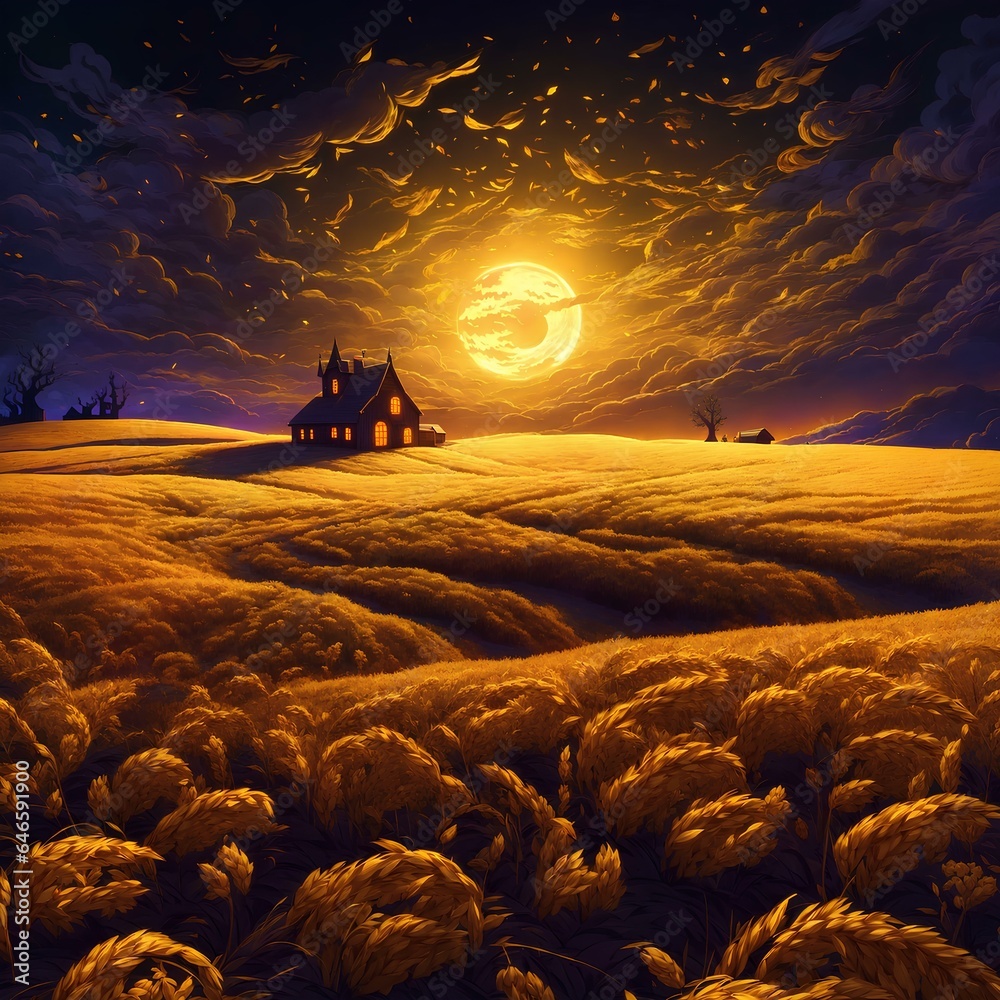 beautiful golden background halloween wheatfield field with attractive ...