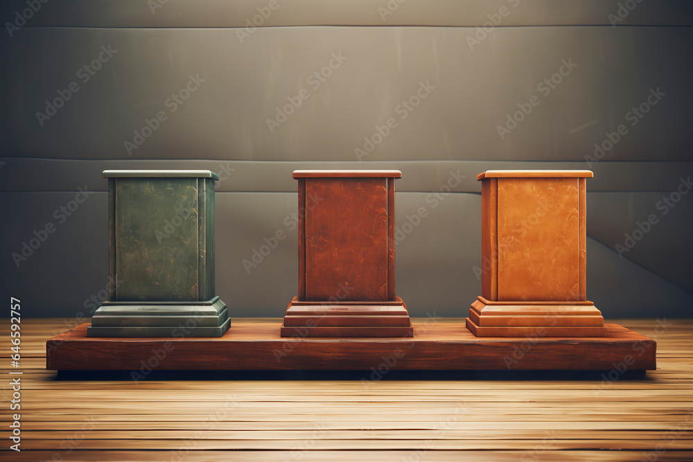 Competition podium platform for first, second and third place. Stage ...