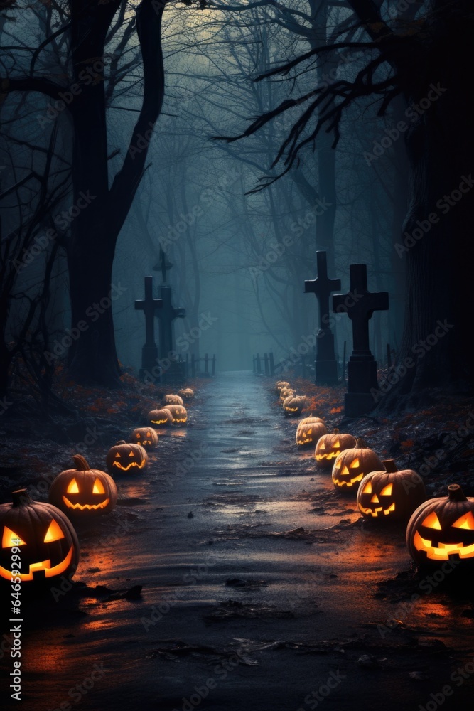 Happy Halloween holiday spooky scary background dark scene, creepy ...
