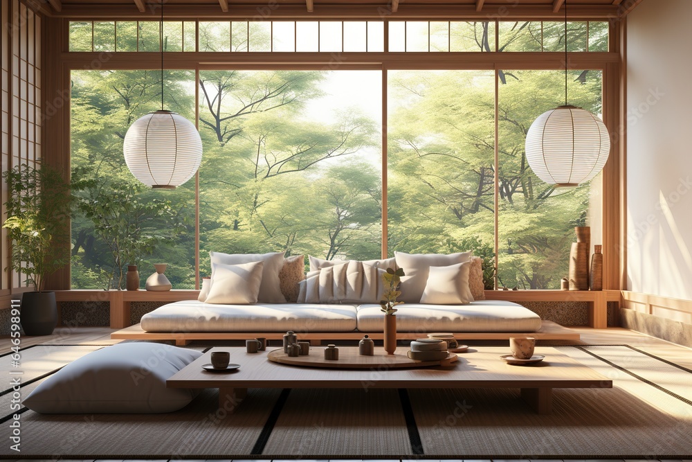 Contemporary Japanese Living Room with tatami mats, sliding shoji doors ...