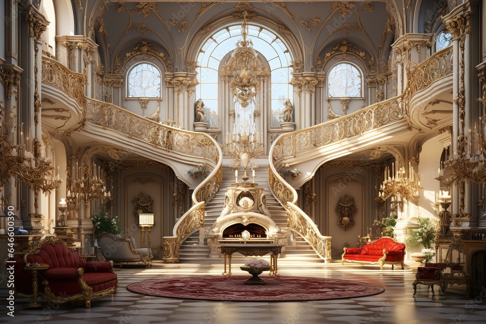 Renaissance Palace Parlor with opulent furnishings, gilded accents ...