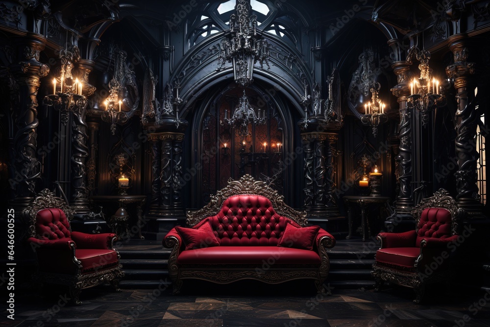 Poster Victorian Vampire's Lair with rich velvet upholstery, Gothic ...