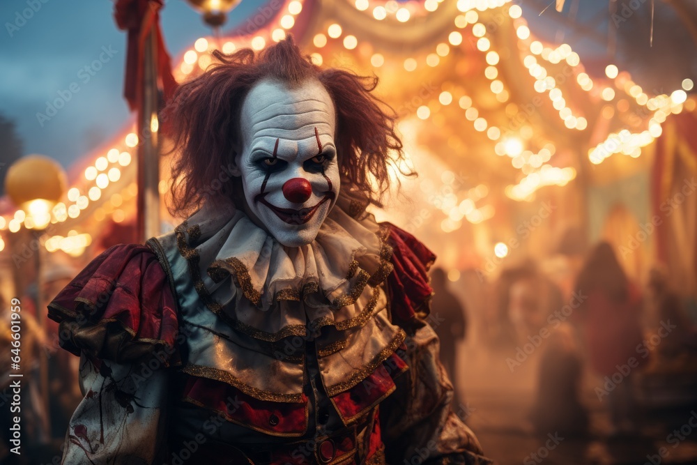 Creepy monster clown like from a horror movie. Symbol of fears ...