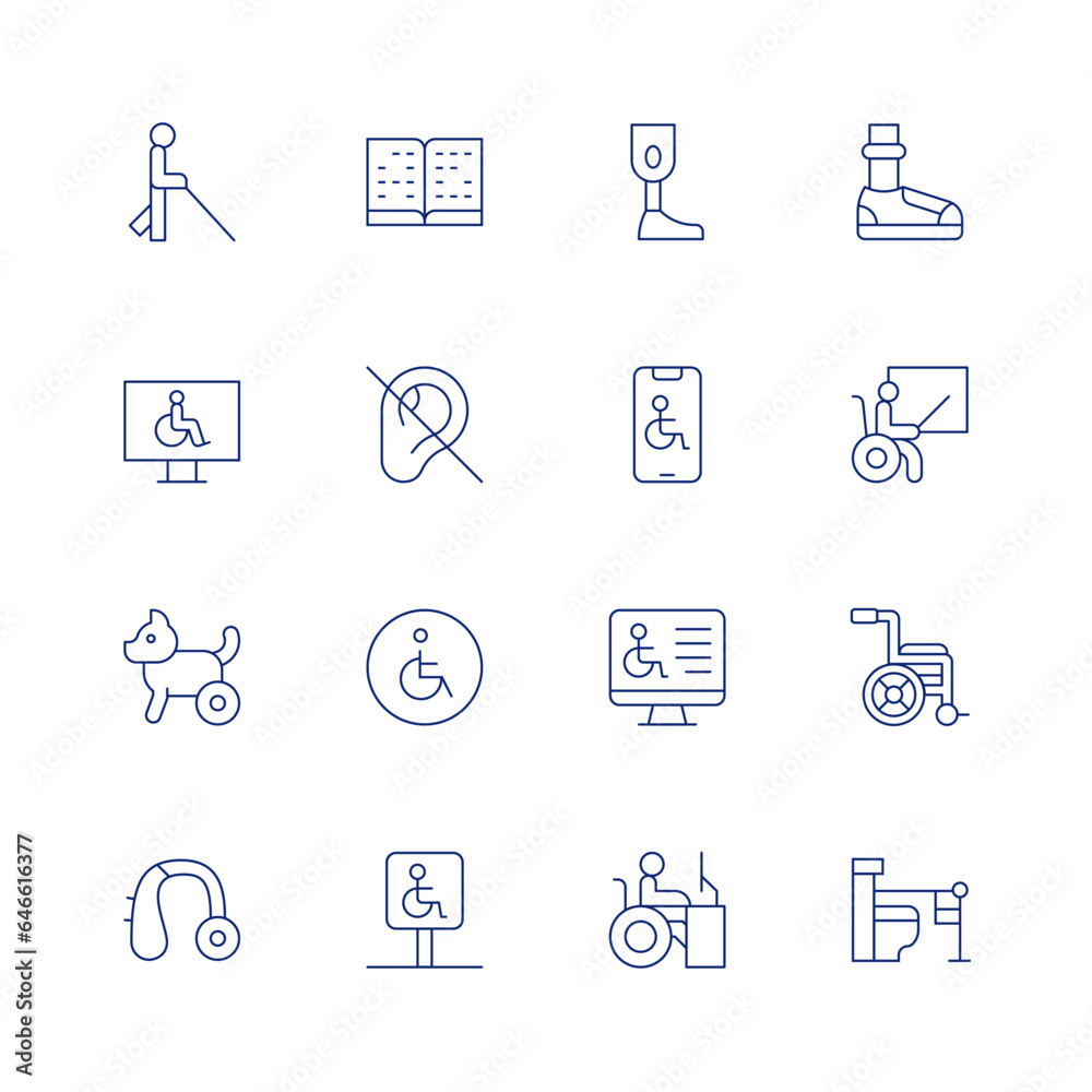 Disability line icon set on transparent background with editable stroke ...