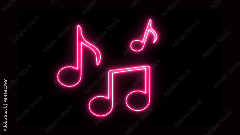 Foto de Glowing neon effect music icon. Music note neon purple color of ...
