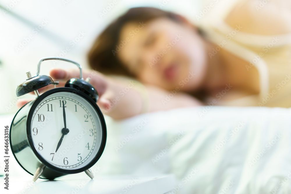 Asian oversize fat woman sleep on the bed in morning, during the time ...