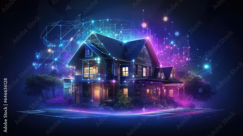 digital house connected to the computer and internet. Concept to show ...