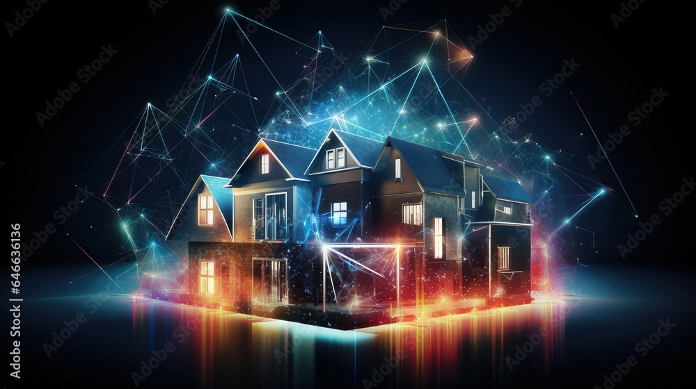 digital house connected to the computer and internet. Concept to show ...