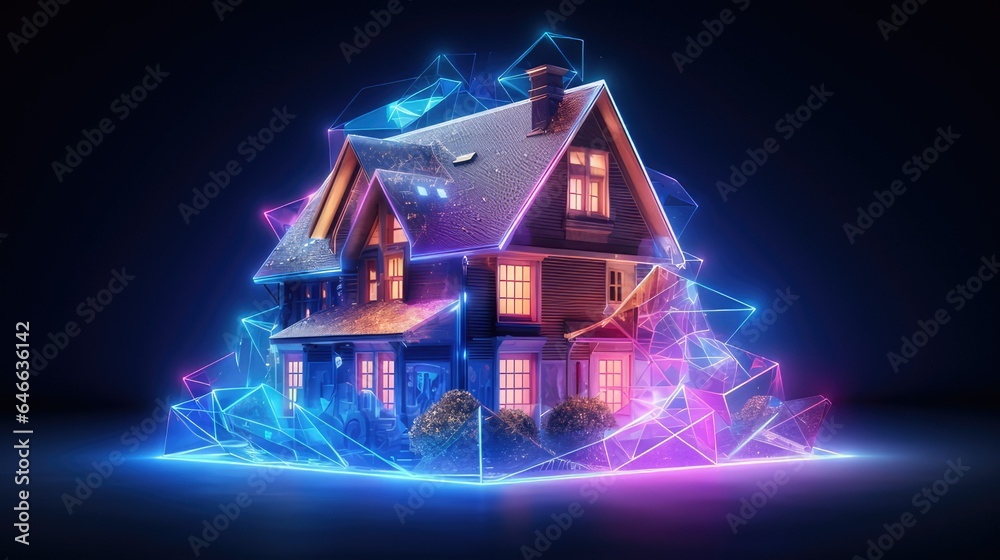 digital house connected to the computer and internet. Concept to show ...