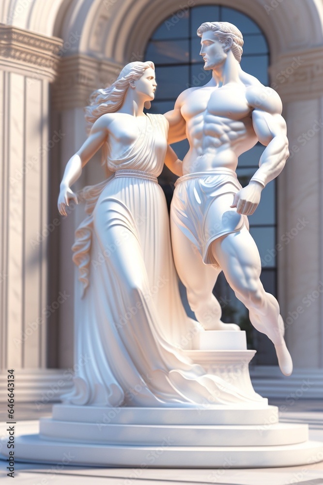 white marble statue, greek statue of two person, basketball player next ...
