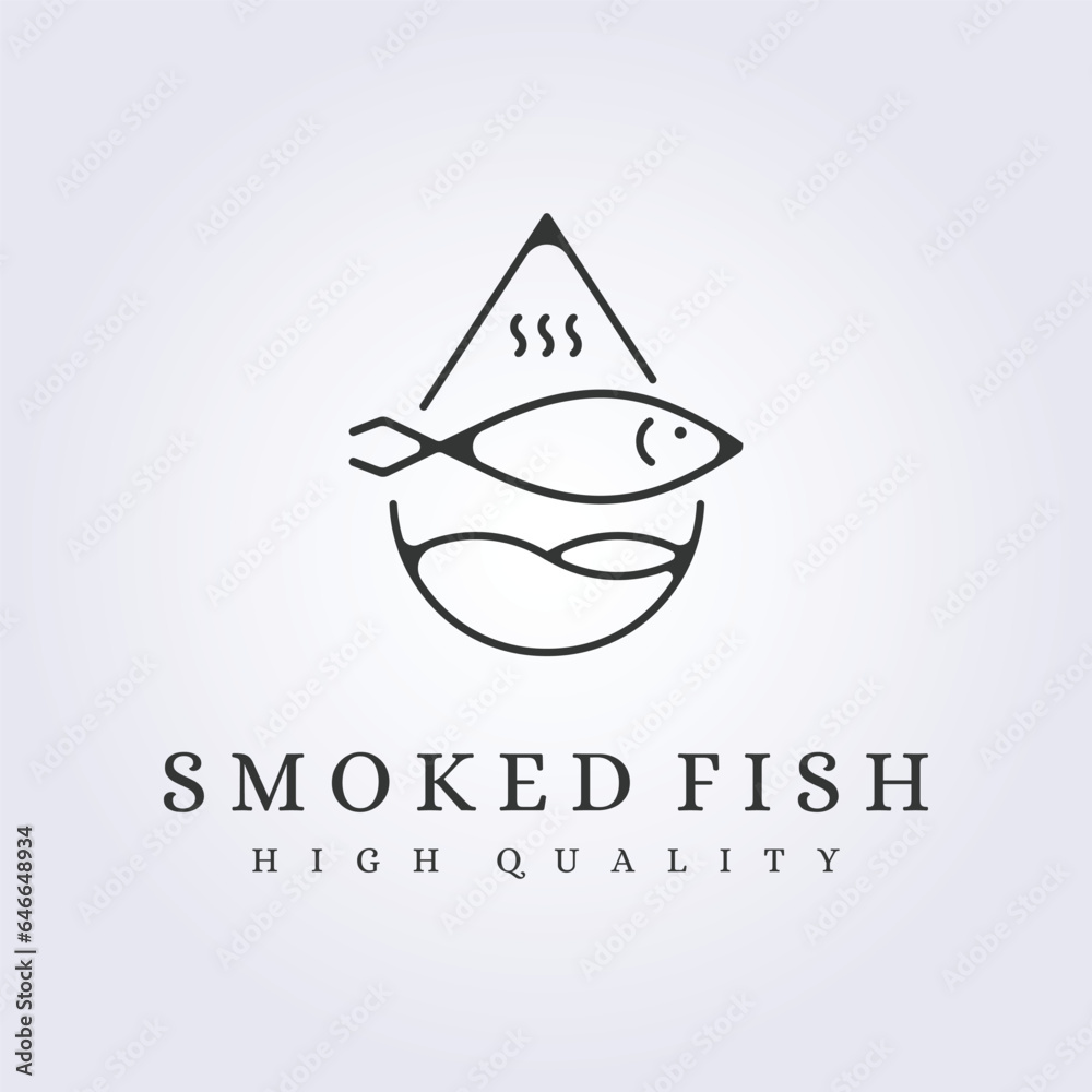smoked fish logo simple minimalist line art icon symbol sign template ...