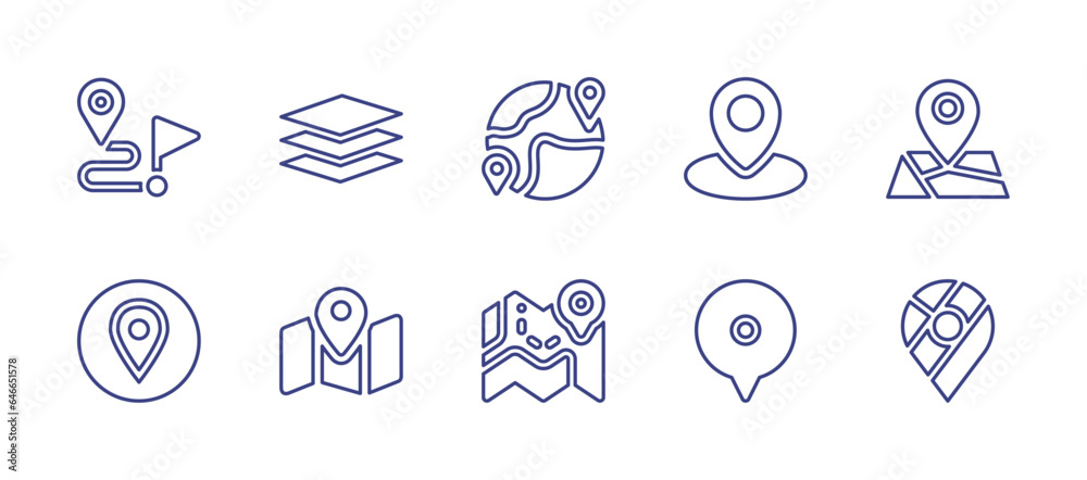 Map line icon set. Editable stroke. Vector illustration. Containing ...