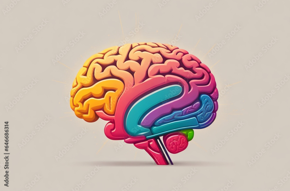 Human brain side view, isolated on white background, flat cartoon style ...