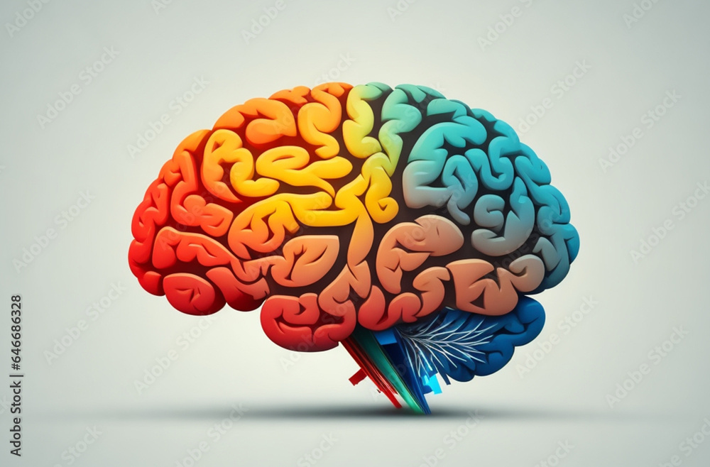Human brain side view, isolated on white background, flat cartoon style ...