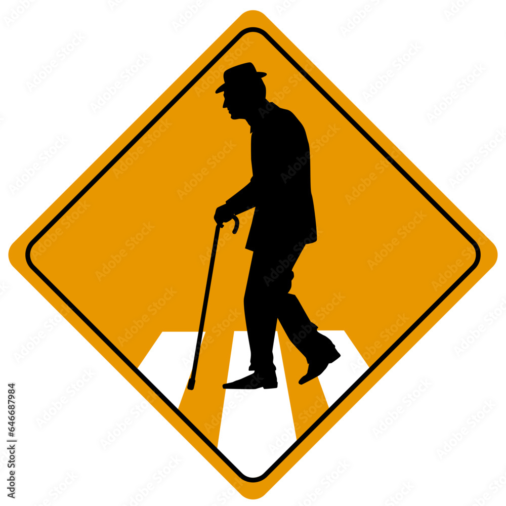 Elderly people crossing traffic sign. Yellow diamond shaped warning ... Elderly people crossing traffic sign. Yellow diamond shaped warning ...
