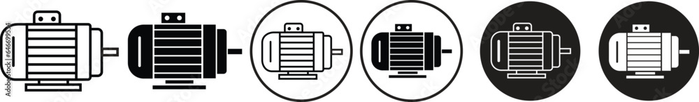 set of black Electric motor icons. industrial dc electromotor symbol ...