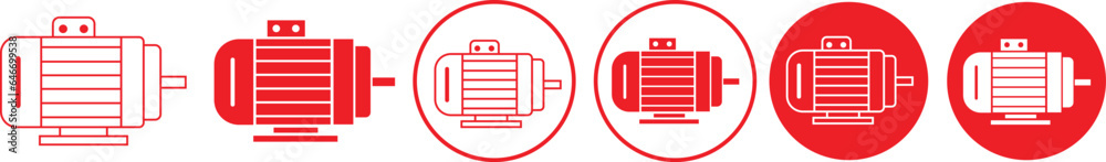 set of red Electric motor icons. industrial dc electromotor symbol ...