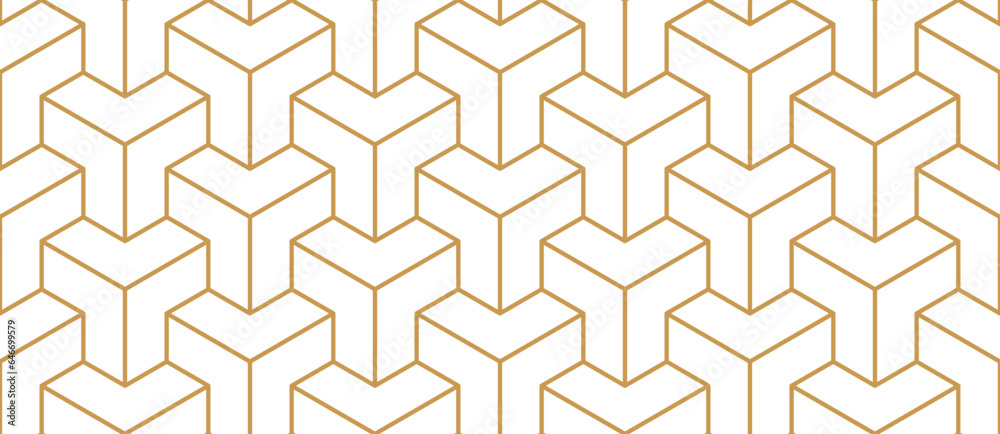 Geometric line tile seamless pattern. Isometric modern cube grid ...