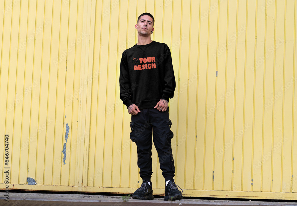 Mockup of man wearing sweatshirt with customizable color by yellow ...