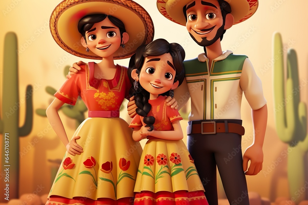 Mexican traditional culture icon cartoon illustration Mexican family ...