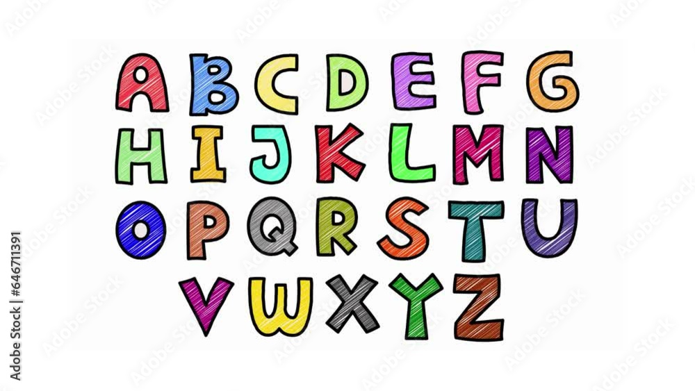 Set of hand drawn Alphabet animation with crayon effect on a white ...