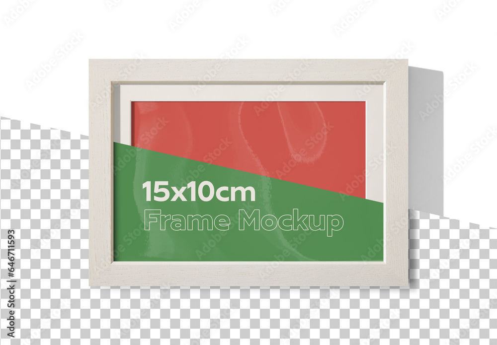 Mockup of horizontal white wood frame 10 x 15 cm with customizable ...