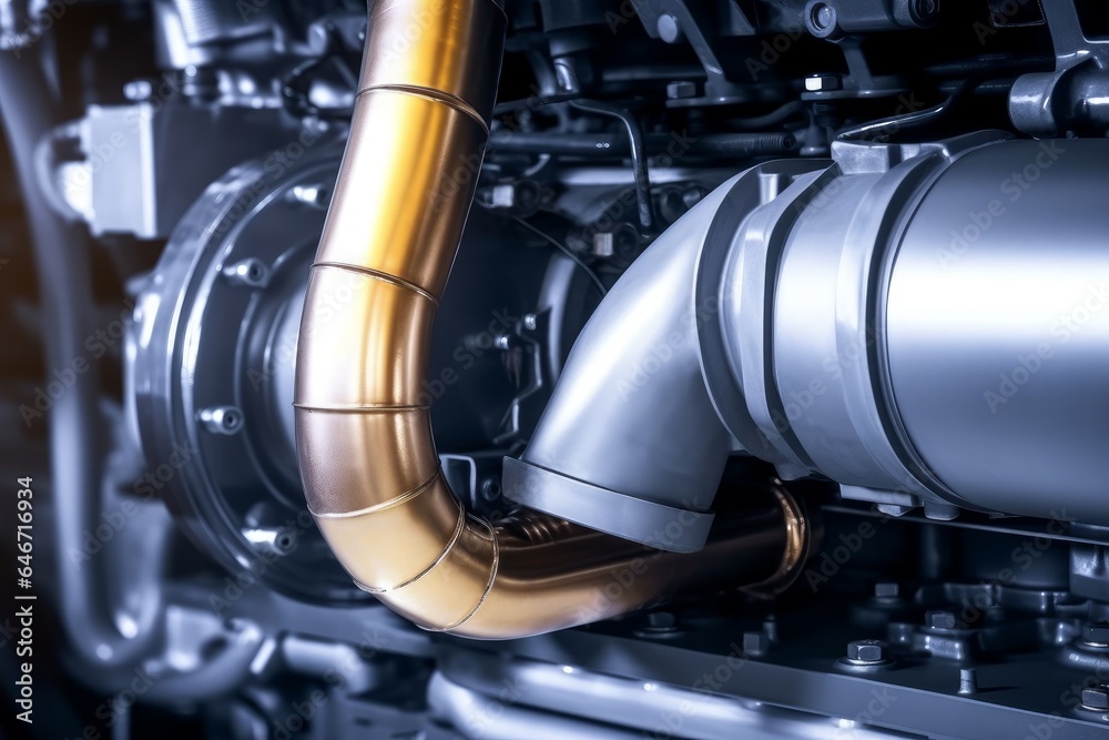 Close-up of diesel engine turbocharger, Diesel and gas industrial ...