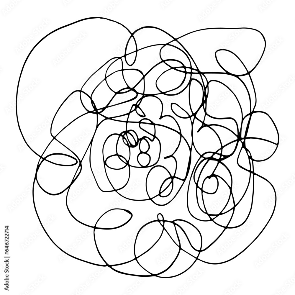Curly ball of astrakhan. Sketch. Chaotic squiggles. Black and white ...