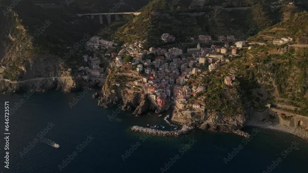 Drone footage of magical coastal town named Riomaggiore in Cinque Terre ...
