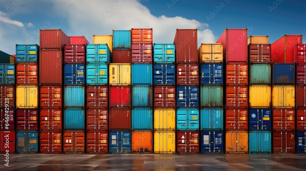 container ship cargo containers in logistics port terminal, background ...