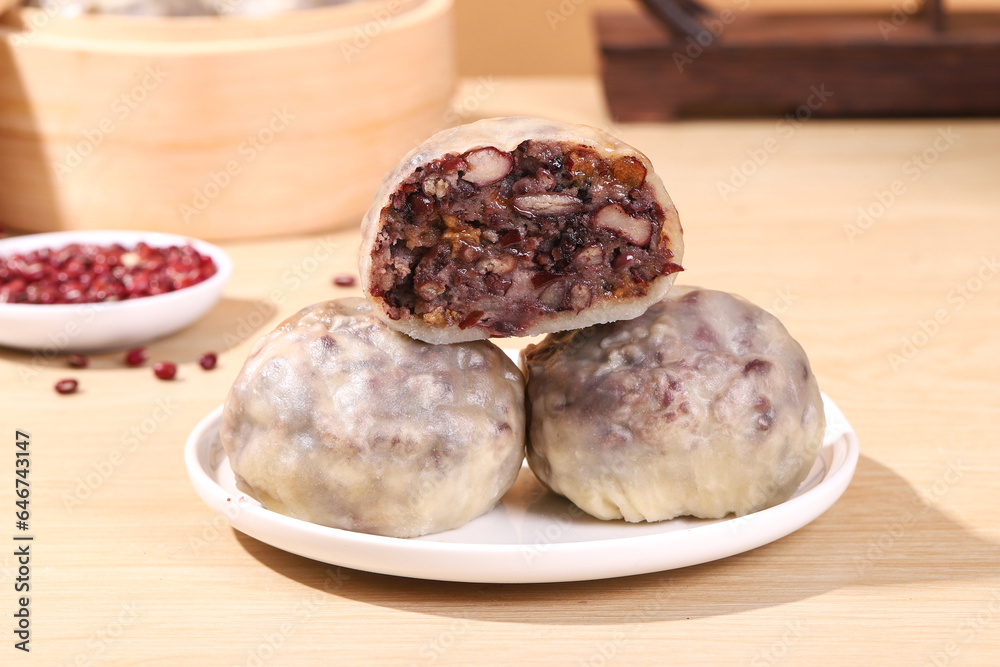 Chinese bean buns made from cereals and grains (purple sweet potato ...