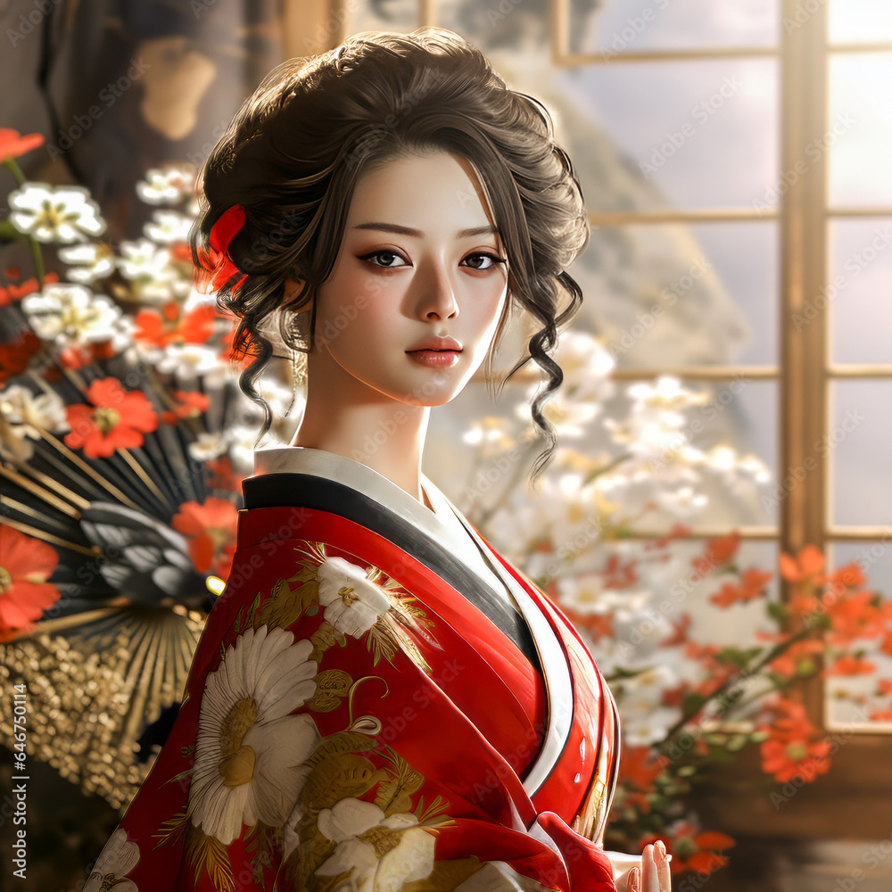 Beautiful Ukiyo-e 3D Render Woman. Generative AI. A digital rendering ...