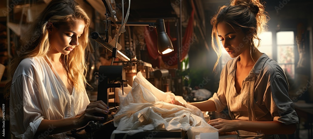 Sweatshop Seamstress: A seamstress works diligently in a textile ...