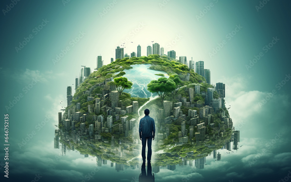 Sustainable environment concept. The image depicts human thinking towards preserving nature ...